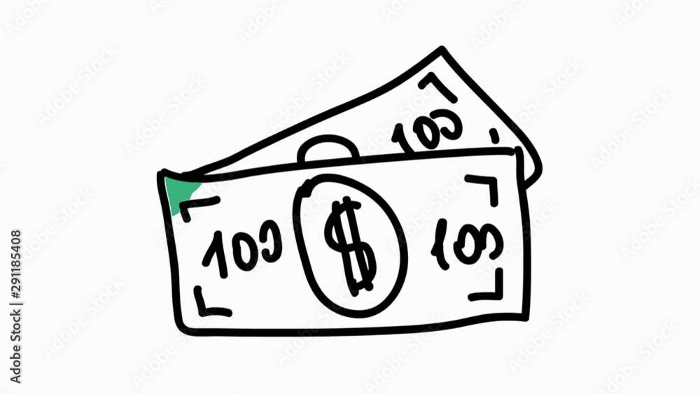dollar bill money currency cartoon illustration hand drawn animation ...