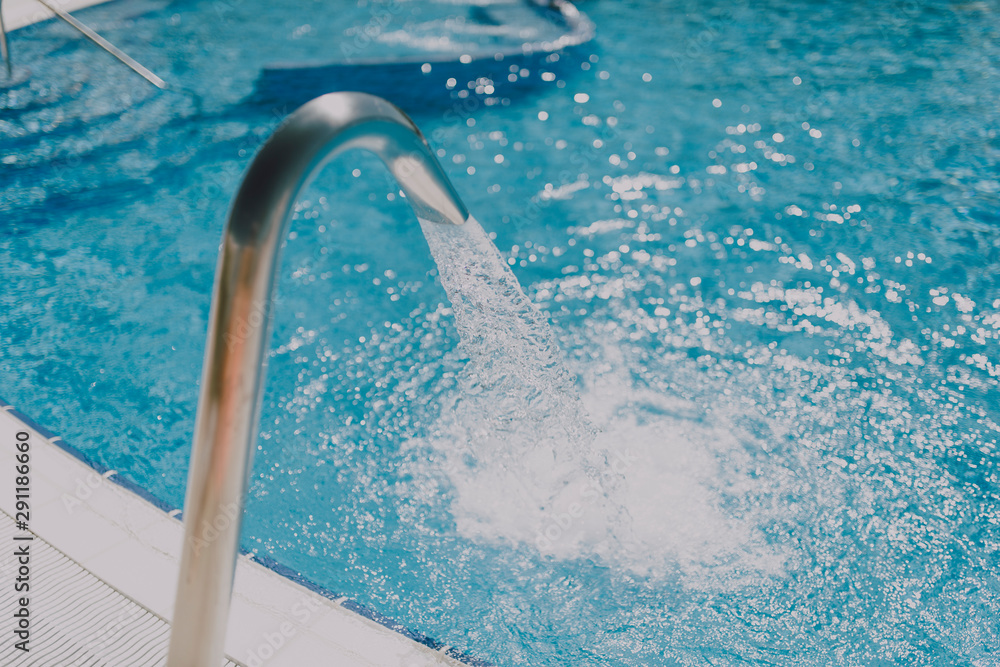 spa hydrotherapy waterfall jet turquoise swimming pool water Stock ...