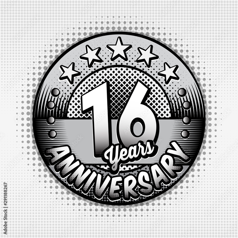 16th anniversary logo. Sixteen years celebrating anniversary logo ...