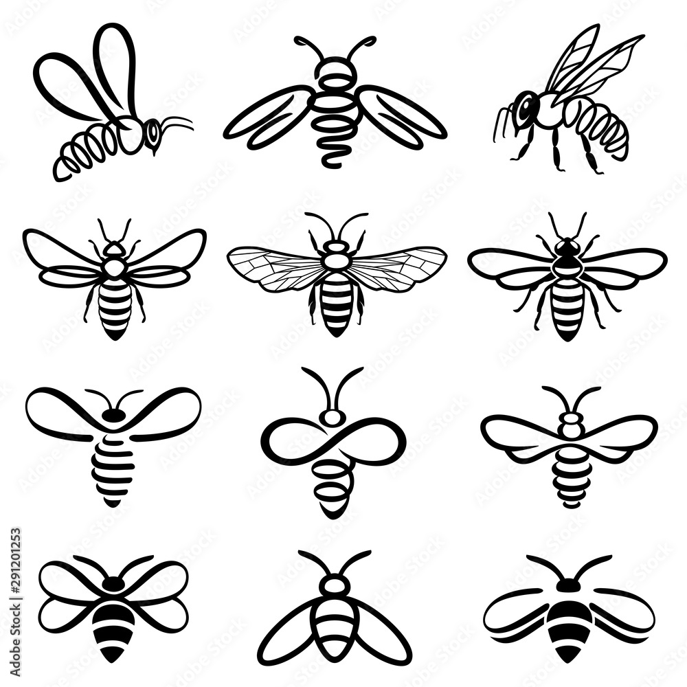 Honey bee set. Set of honey and bee labels for honey logo products ...