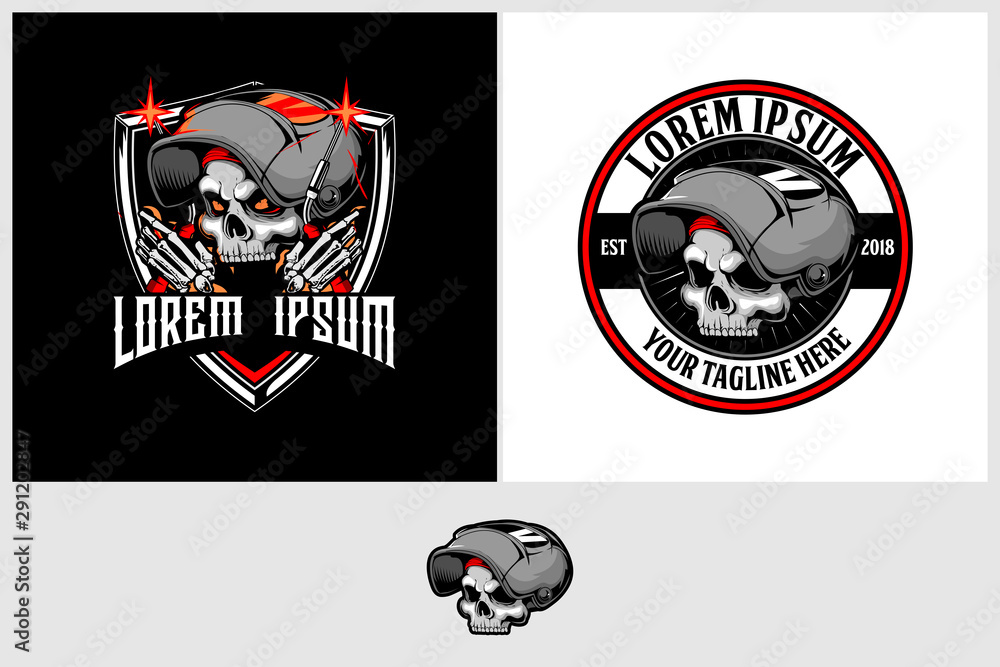 skull with welding helmet and machine vector badge logo template Stock ...