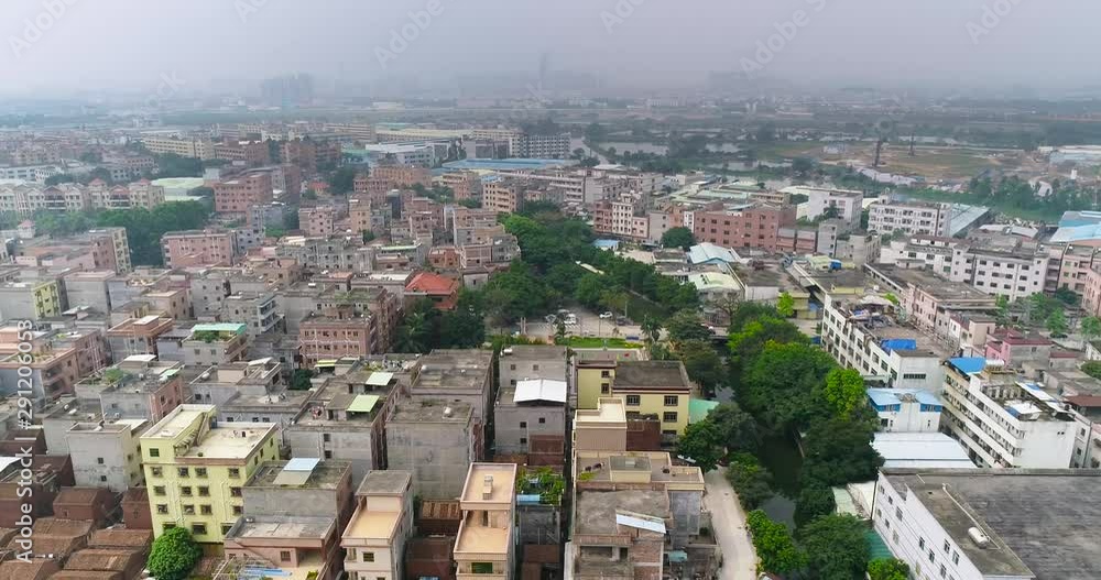 Flying over the poor Chinese region. Slums in china. Poor area of the ...
