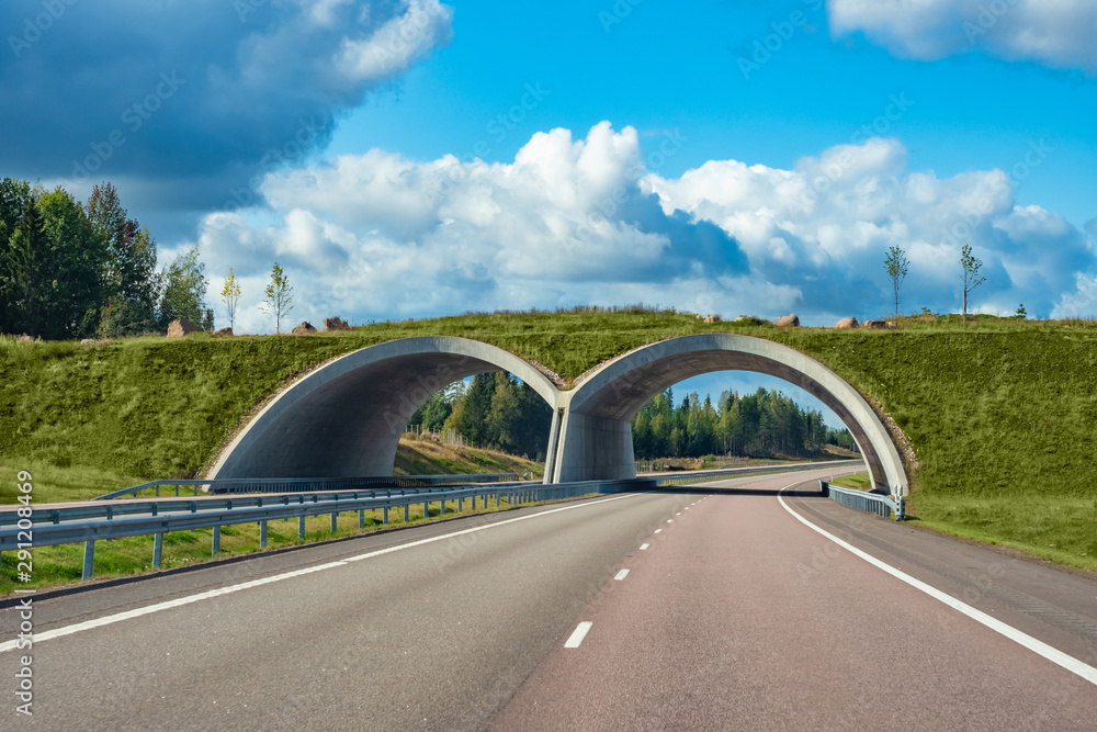 Finland Helsinki. Road construction in Finland. Bridge for the passage ...