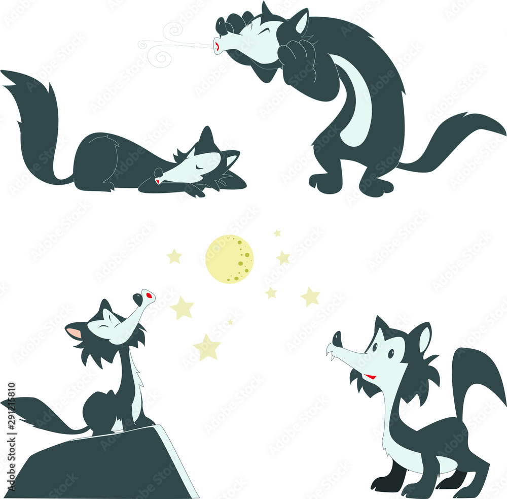 Little wolves set, cute cartoon. caricatura de lobo. Stock Vector ...