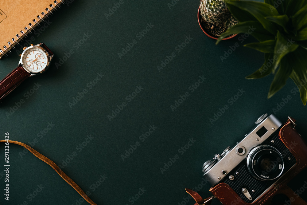 Top view of a flat lay film camera in a case Stock Photo | Adobe Stock