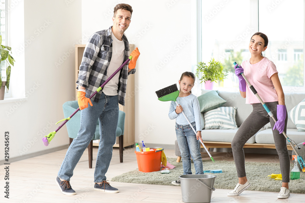 Family Cleaning Together
