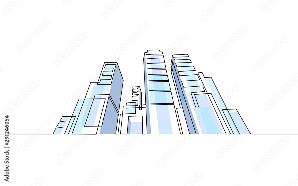 Single continuous one line art city building construction. Architecture ...