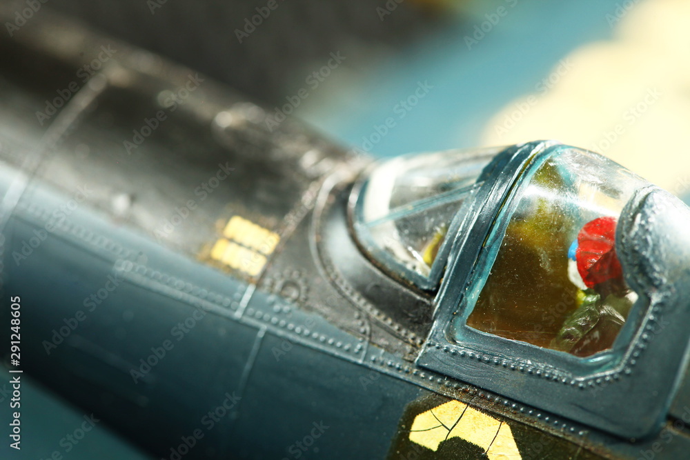 Miniature model figure of airforce pilot in plane cockpit scene. Stock ...