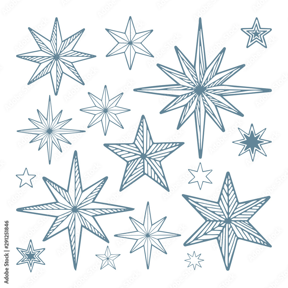 Stars. Hand drawn different stars vector illustrations. Stars sketch ...