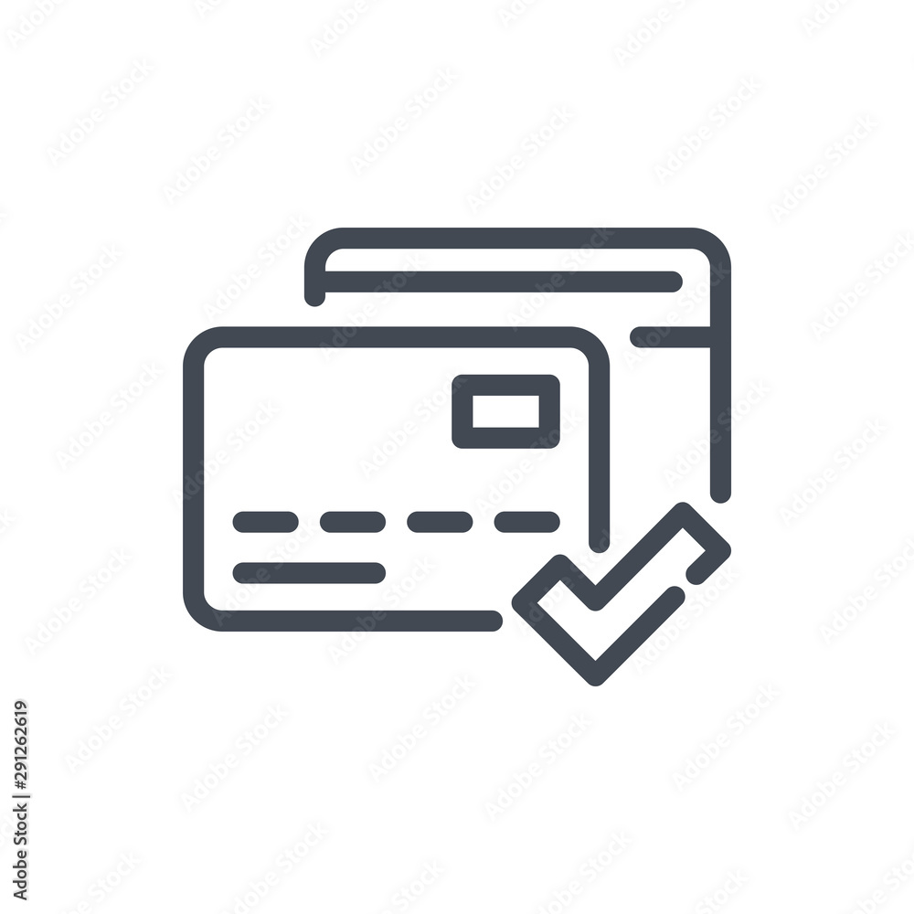 Online payment confirmation line icon. Credit card with check mark ...