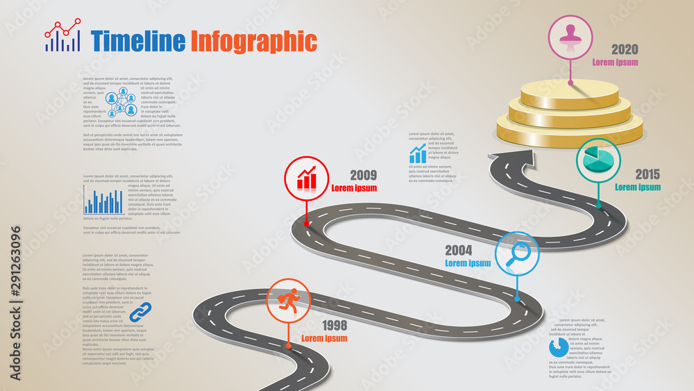 Business road map timeline infographic milestone pathway to podium ...