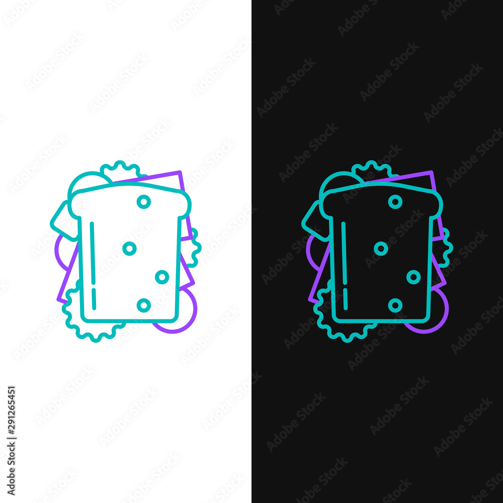 Green and purple line Sandwich icon isolated on white and black ...
