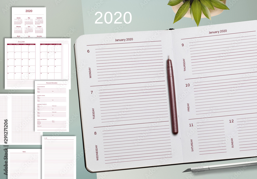 Monthly and Weekly Planner Layout Stock Template | Adobe Stock