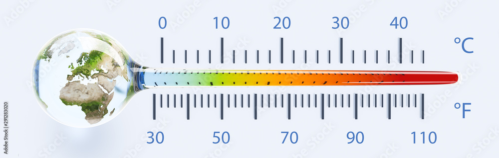 Global warming climate thermometer on white background Stock ...