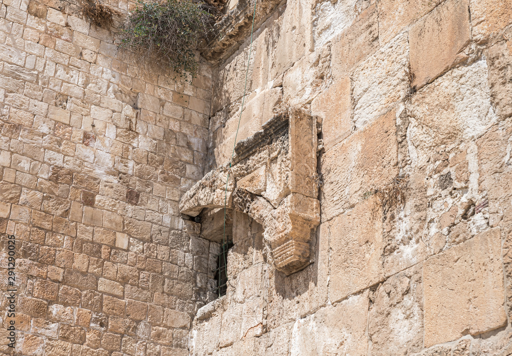 Part of the wall of the Temple Mount with a walled passage near the ...