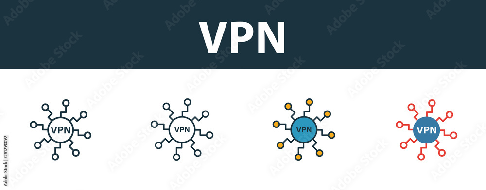Vecteur Stock Vpn icon set. Four simple symbols in diferent styles from ...