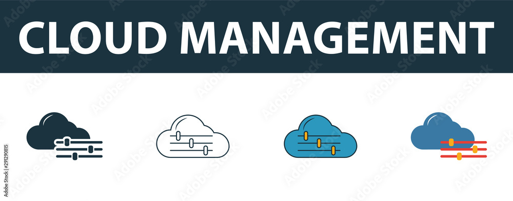 Cloud Management icon set. Four simple symbols in diferent styles from ...