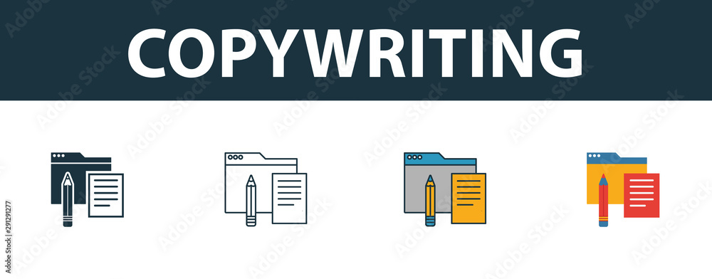 Copywriting icon set. Four simple symbols in diferent styles from web ...