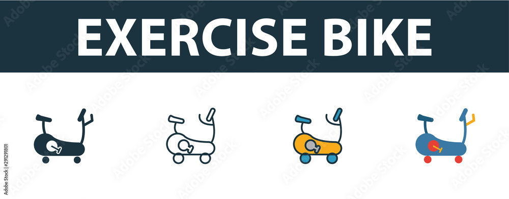 Exercise Bike icon set. Four simple symbols in diferent styles from ...
