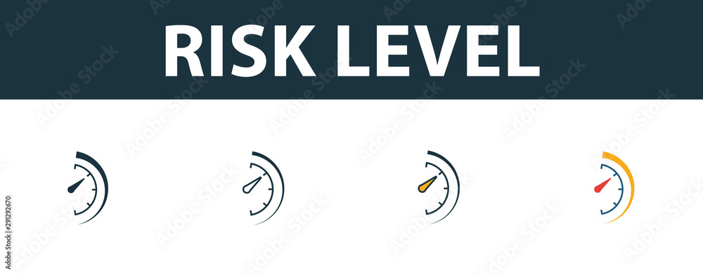 Vektorová grafika „Risk Level icon set. Four simple symbols in diferent ... Vektorová grafika „Risk Level icon set. Four simple symbols in diferent ...