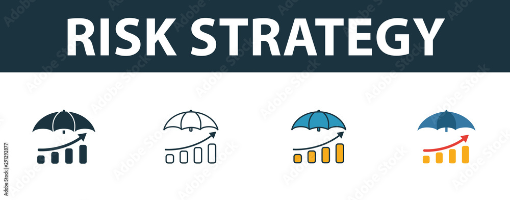 Risk Strategy icon set. Four simple symbols in diferent styles from ...