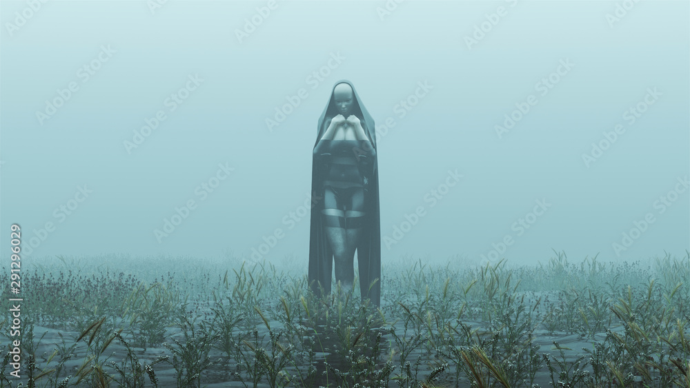 Black Cloaked Seductive Demon Wrapped in a Futuristic Haute Couture ...