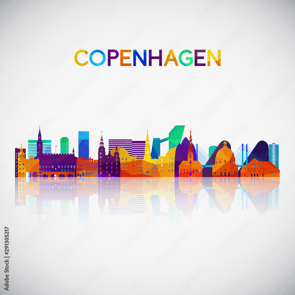 Copenhagen skyline silhouette in colorful geometric style. Symbol for ...
