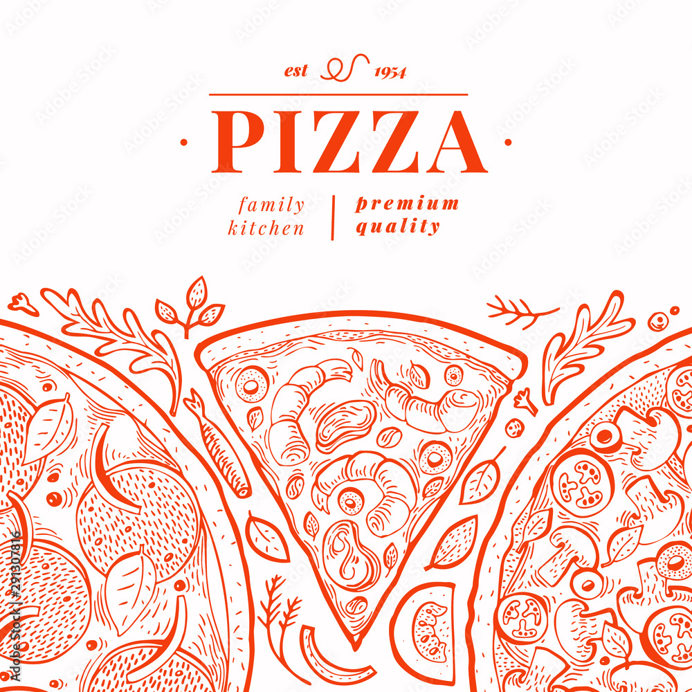 Vector Italian pizza banner template. Hand drawn vintage illustration ...