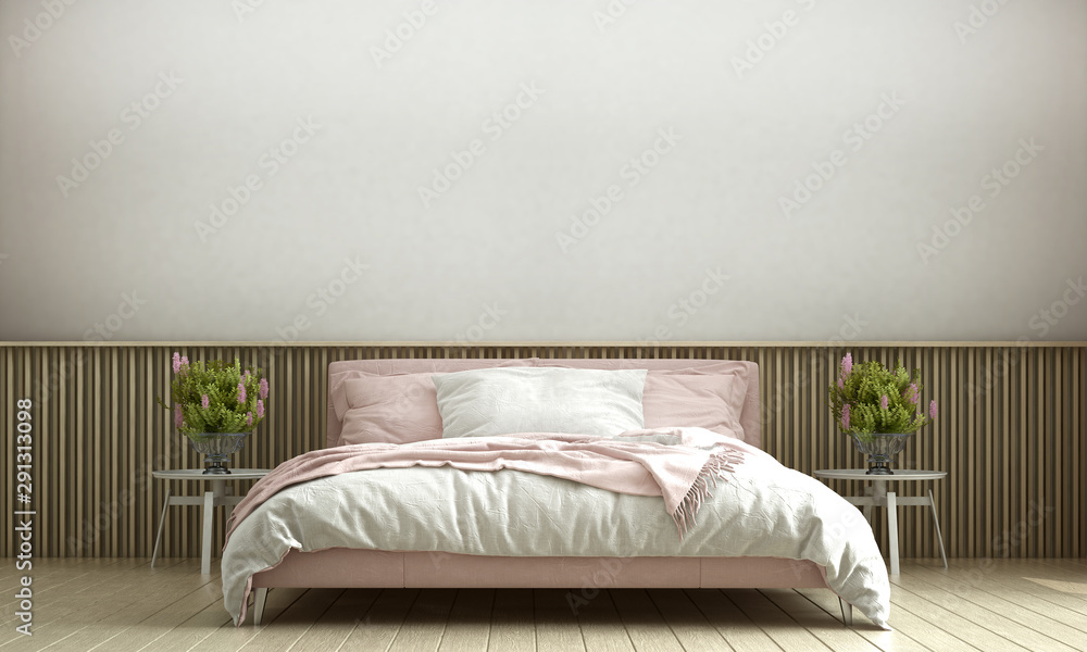 3D rendering interior design of minimal bedroom and concrete wall ...