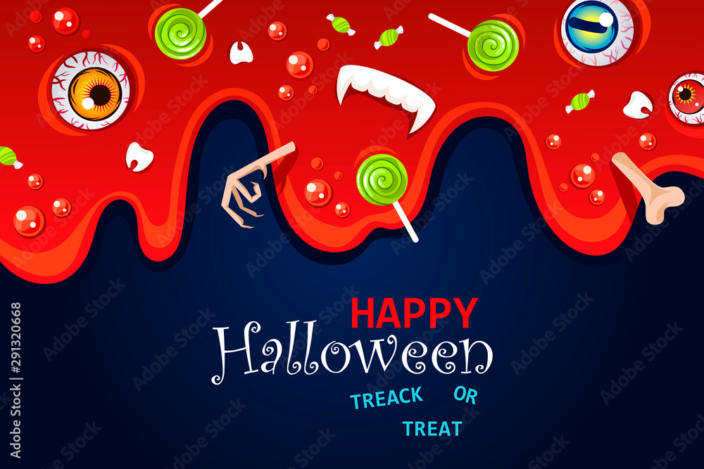 Halloween banner design. Blood background. Vector cartoon illustration ...