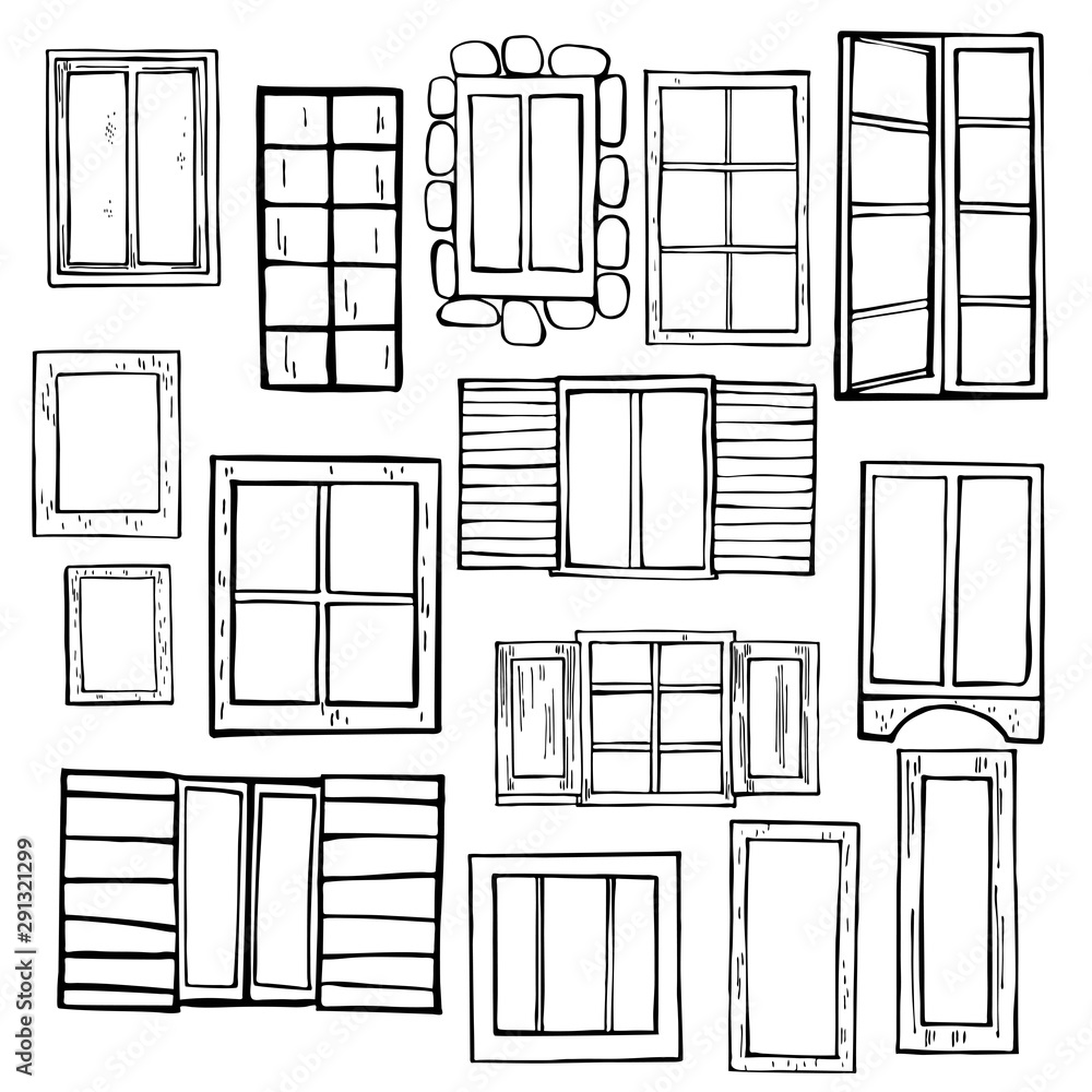 Hand drawn windows. Vector sketch illustration. Stock Vector | Adobe Stock