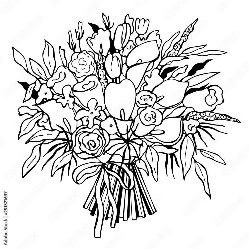 Hand drawn flowers.Wedding bouquet. Vector illustration. Stock Vector ...