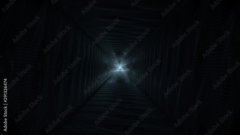 Abstract Holy Glowing Triangle Wireframe Design With Metal Motion Background 3d Rendering