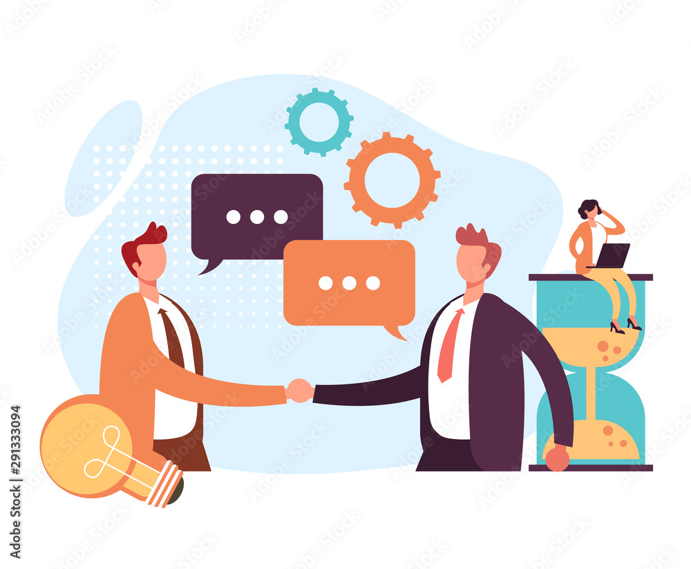 Strategic business office workers partnership concept. Vector graphic ...