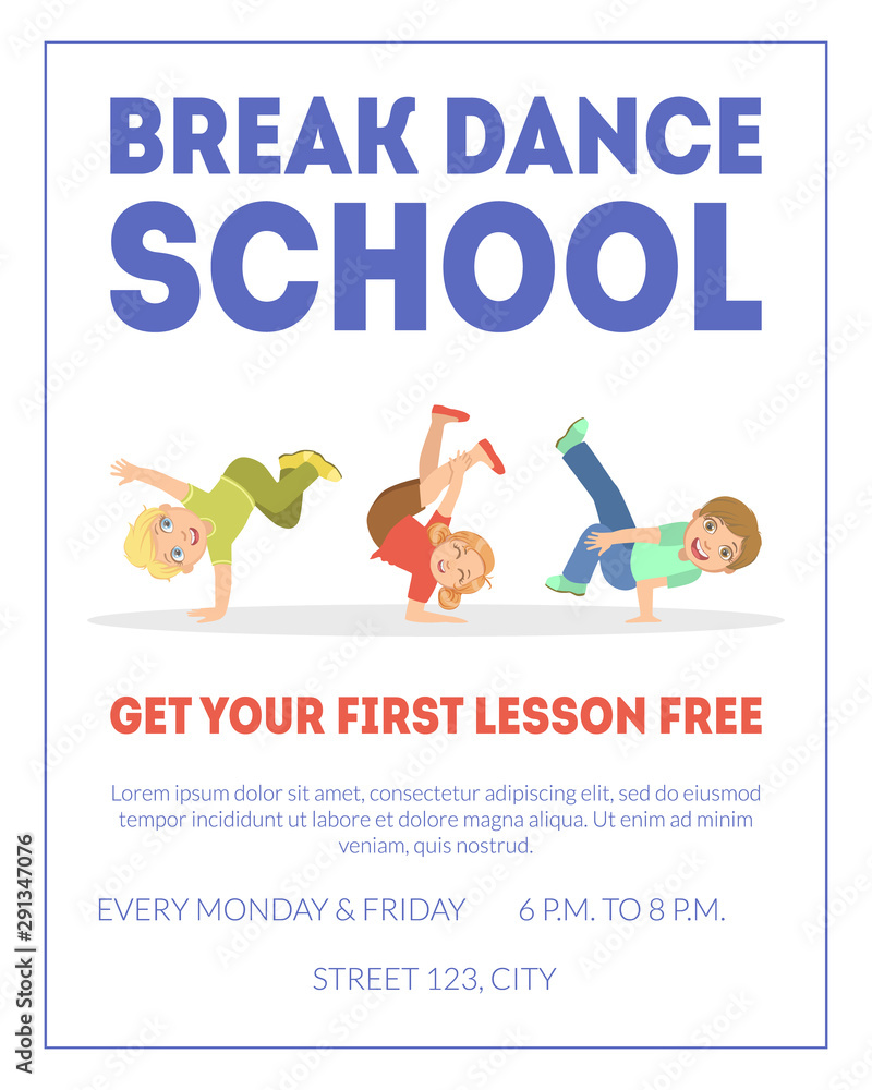 Break Dance School Banner Template, Get Your First Lesson Free, Element ...