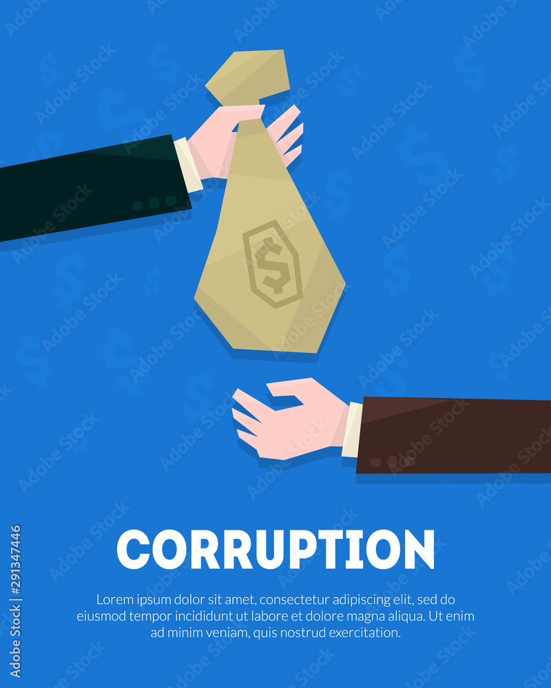 Corruption Banner Template, Businessman Hand Giving Money Bag to ...