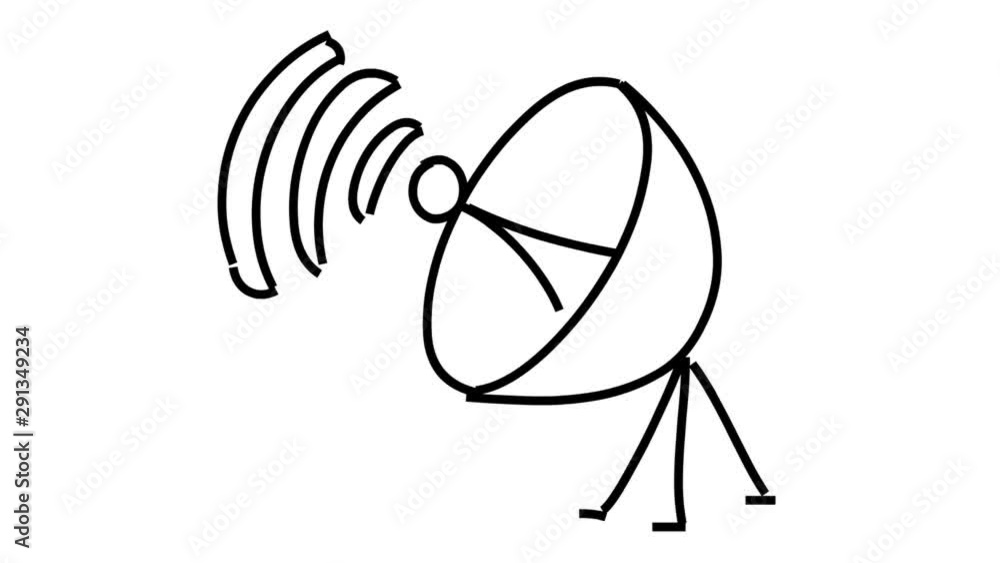 Satellite Dish Receiver and Dish Antenna line drawing illustration ...