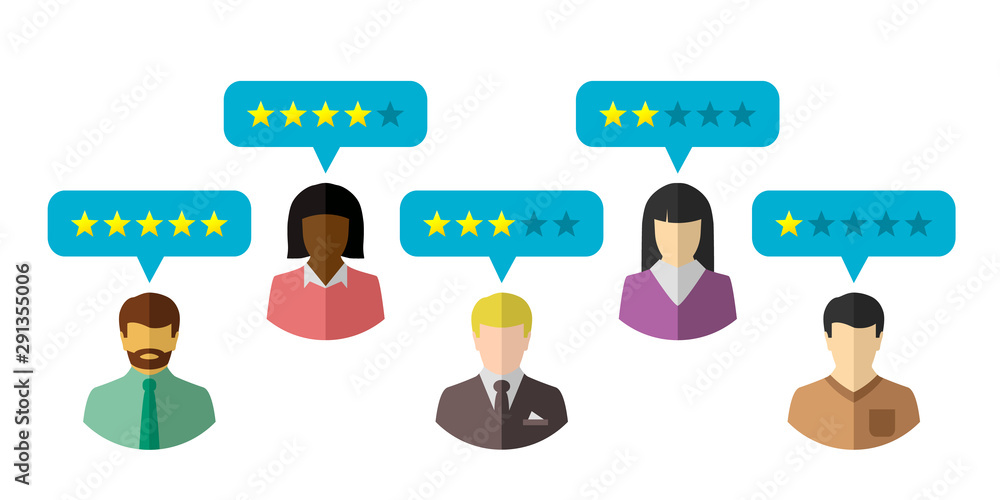 Diverse people and rating concept in flat design, isolated on white ...