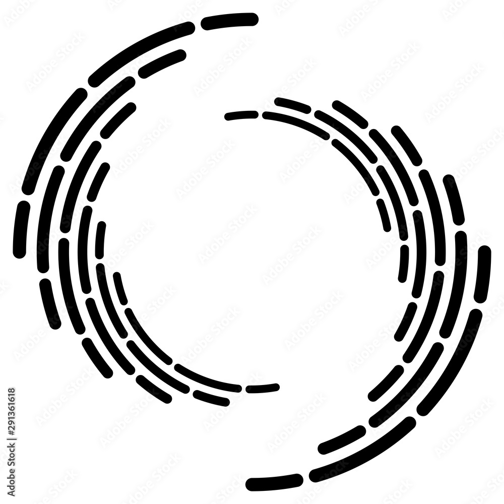 Segmented circle with rotation.Circular and radial Dashed lines volute ...