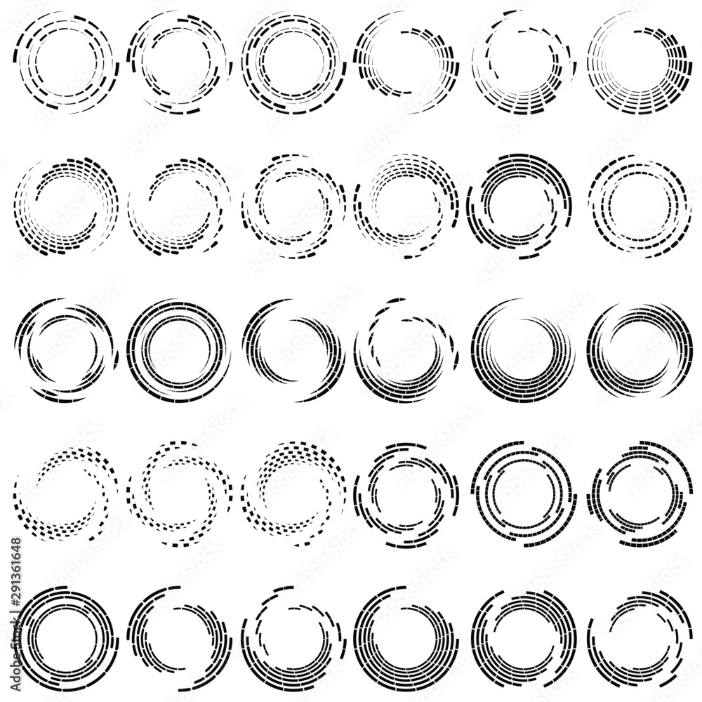 Segmented circle with rotation.Circular and radial Dashed lines volute ...