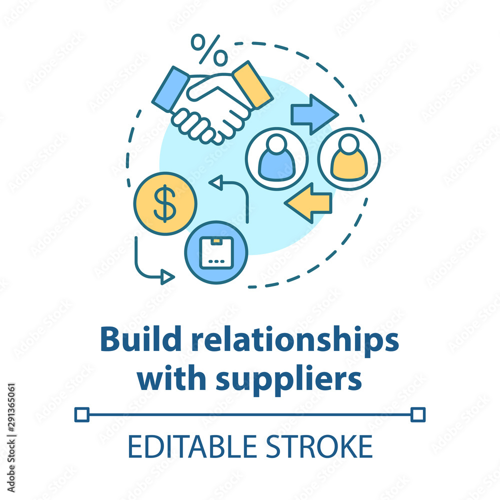 Build relationships with suppliers concept icon. Business agreement ...