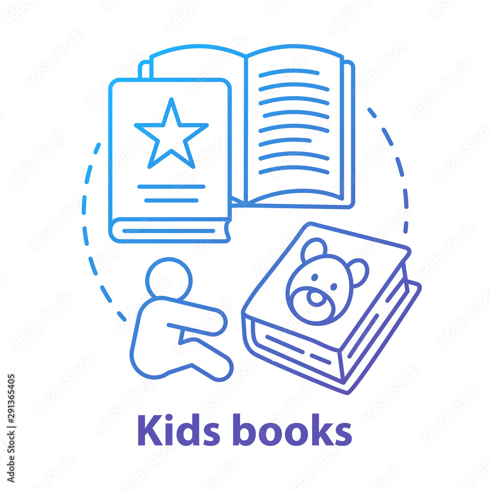 Kids books blue concept icon. Childrens literature idea thin line ...
