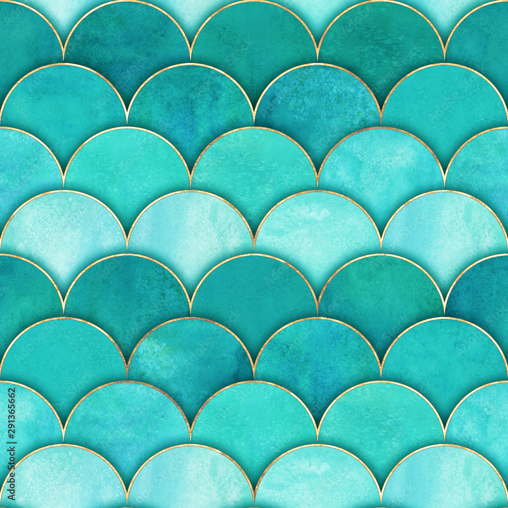 Mermaid fish scale wave japanese seamless pattern Stock Illustration ...