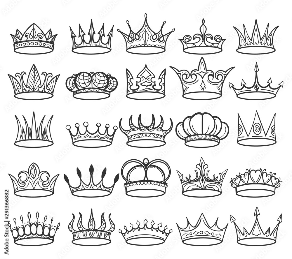 Hand Drawn Doodle Crown Set Stock Vector | Adobe Stock