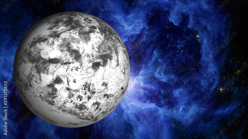 Frozen ice white Earth planet of solar planet on The Sword of Orion ...