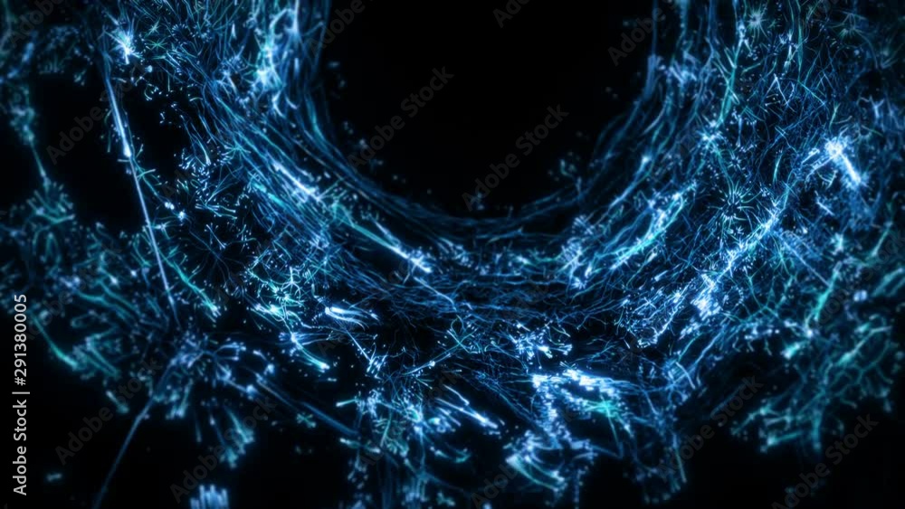Visual representation flying through blue abstract digital tunnel funnel artificial intelligence ...