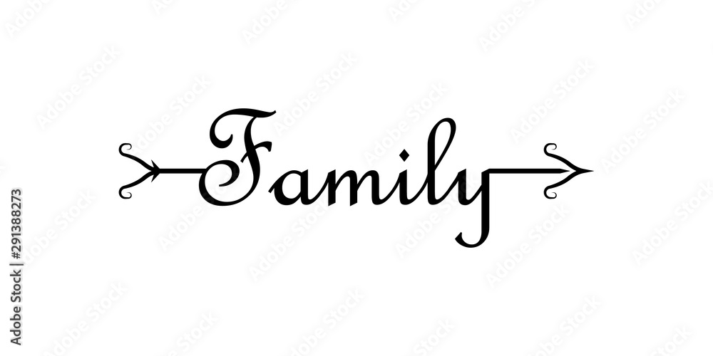Family writing with arrow hand draw word. Element of word in arrow ...