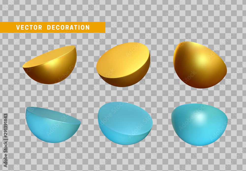 Set Golden and blue Half round sphere volumetric ball. 3d Geometric ...