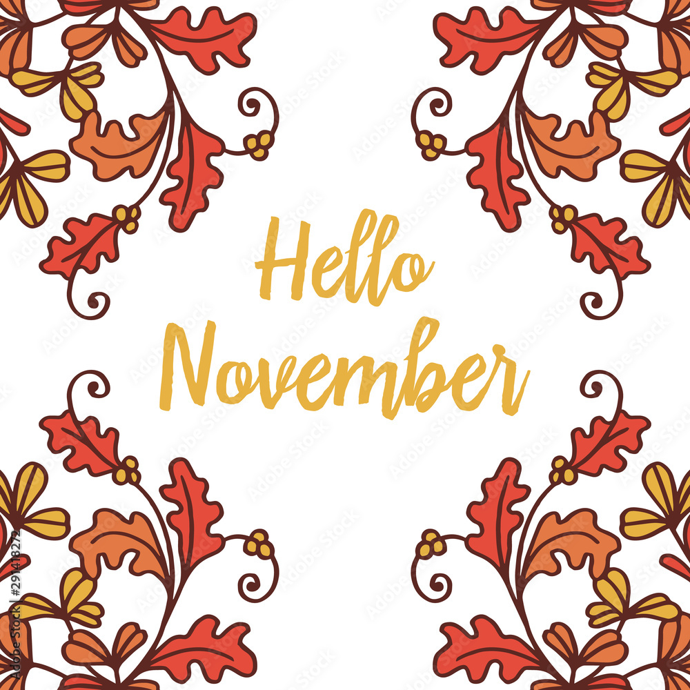 Lettering hello november on white backdrop, with decorative of autumn ...