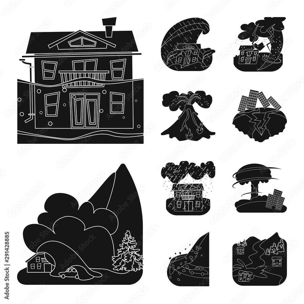 Vector design of calamity and crash sign. Collection of calamity and ...